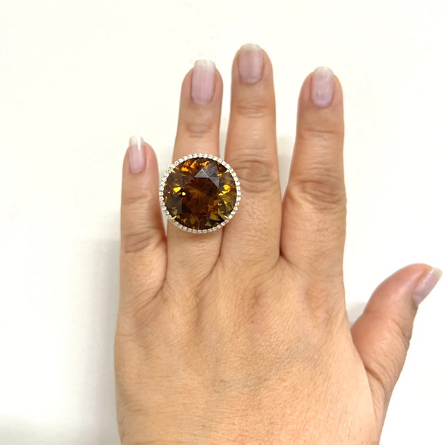 Mid 20th Century Sinhalite and White Diamond Cocktail Ring in 18k 2 ...