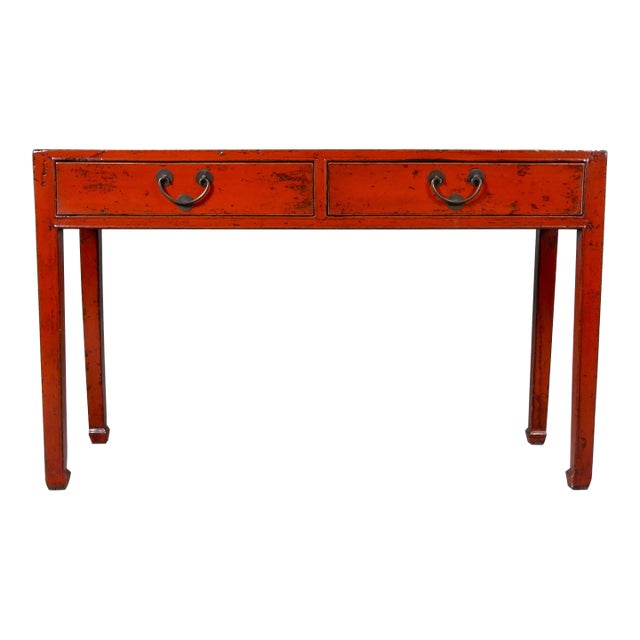 Antique Tibetan Red Lacquer 2 Drawer Console Desk Table | Chairish