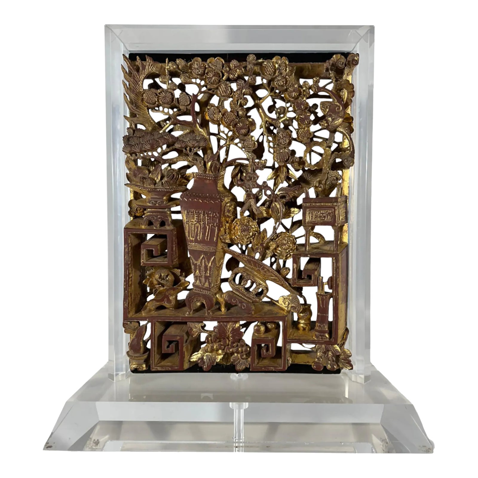 Carved and Gilded Chinese Wall Panel Set in Lucite, Late 19th Century ...