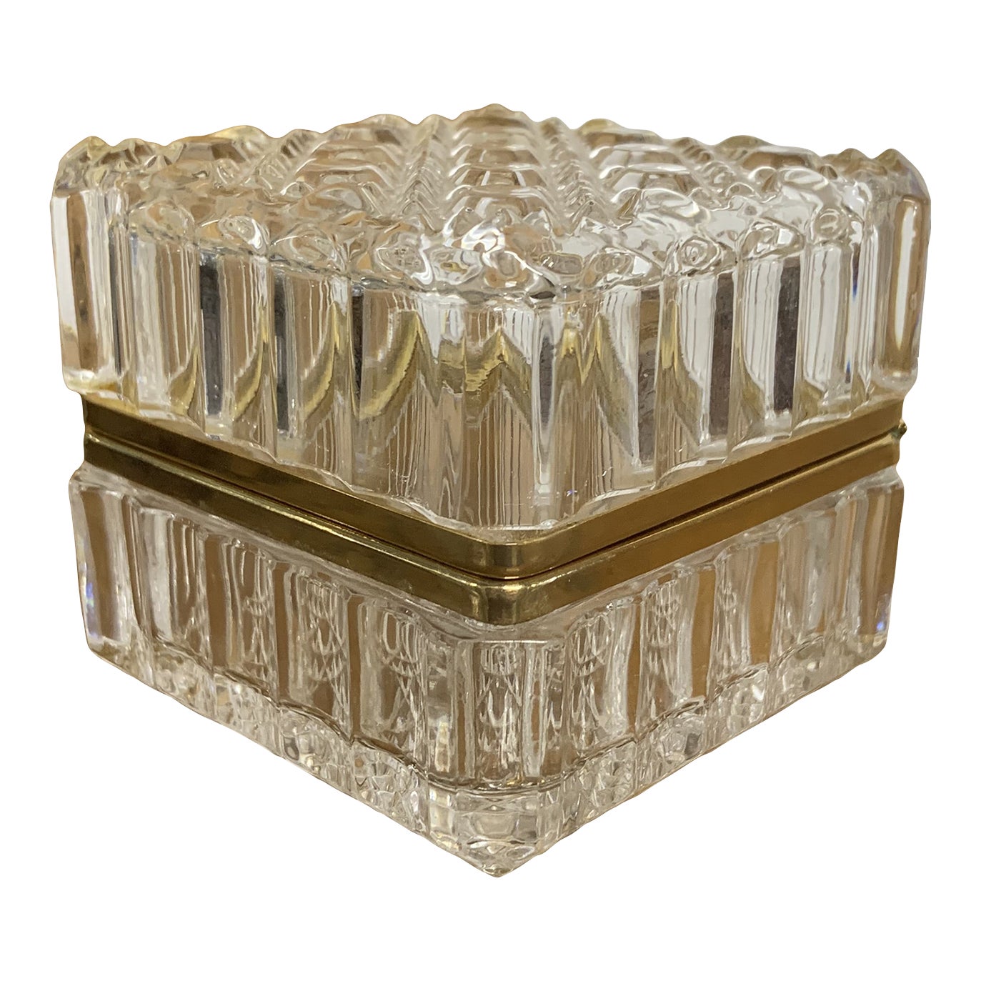 1940s Brass Hinged Cut Lead-Crystal Dresser Box | Chairish