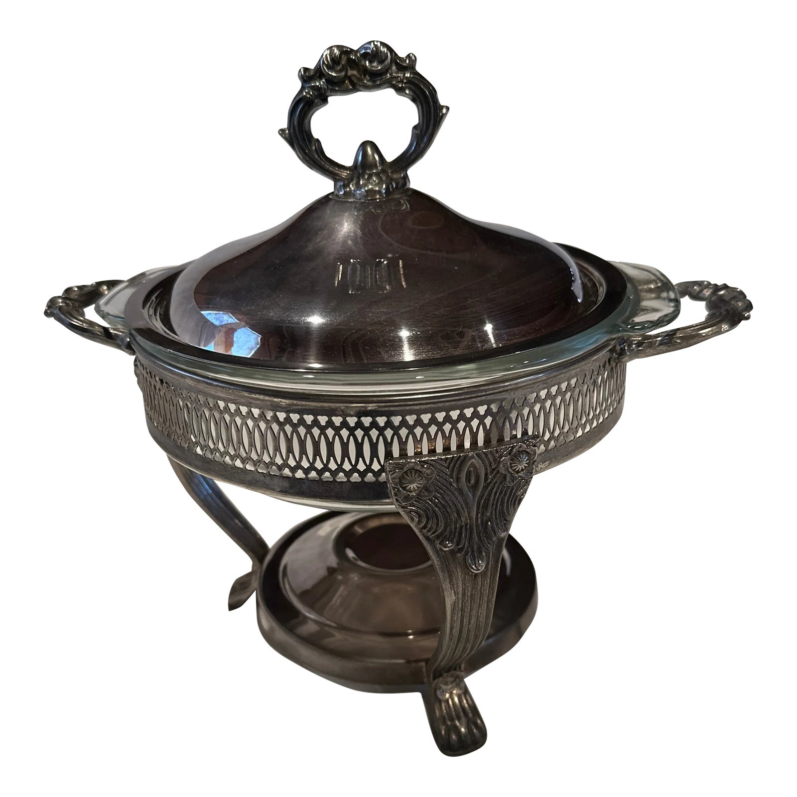 Anchor Hocking Silver-Tone Metal Chafing Dish With Glass Bowl | Chairish