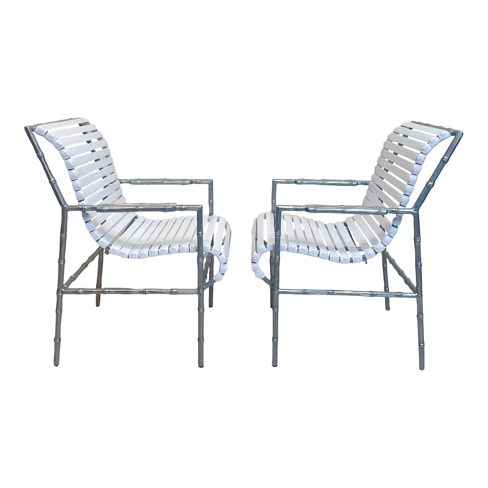 Pair of Vintage Faux Bamboo Cast Aluminum & Vinyl Strap Armchairs in ...