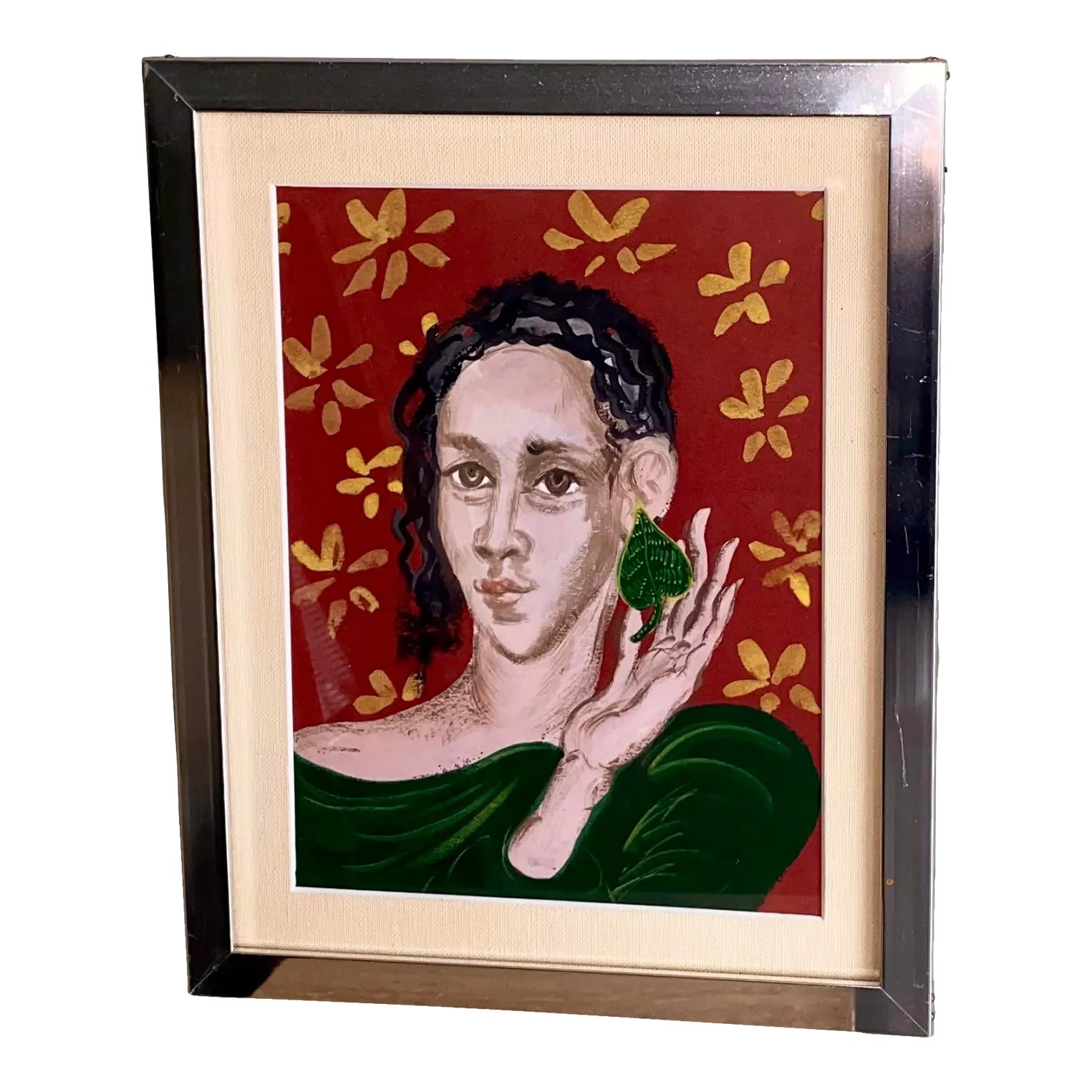 Jane Downs Carter Listed Artist Original Watercolor Gouache Portrait | Chairish