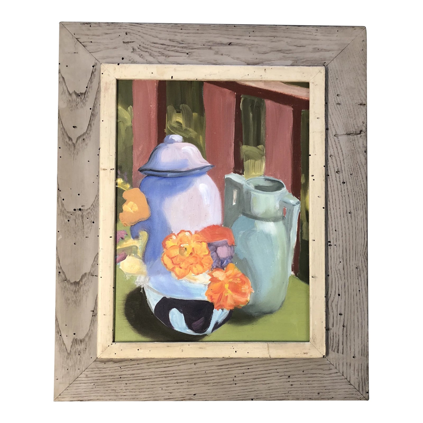 Original Vintage Still Life Painting Wormwood Frame | Chairish