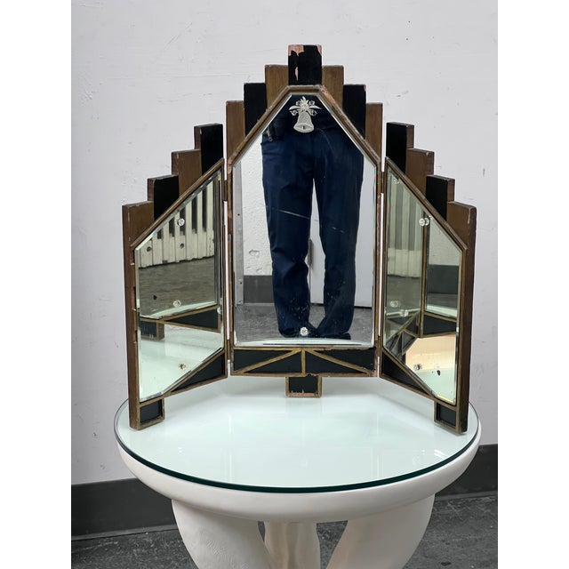 Vintage Tri-Fold Art Deco Table Top Mirror | Chairish