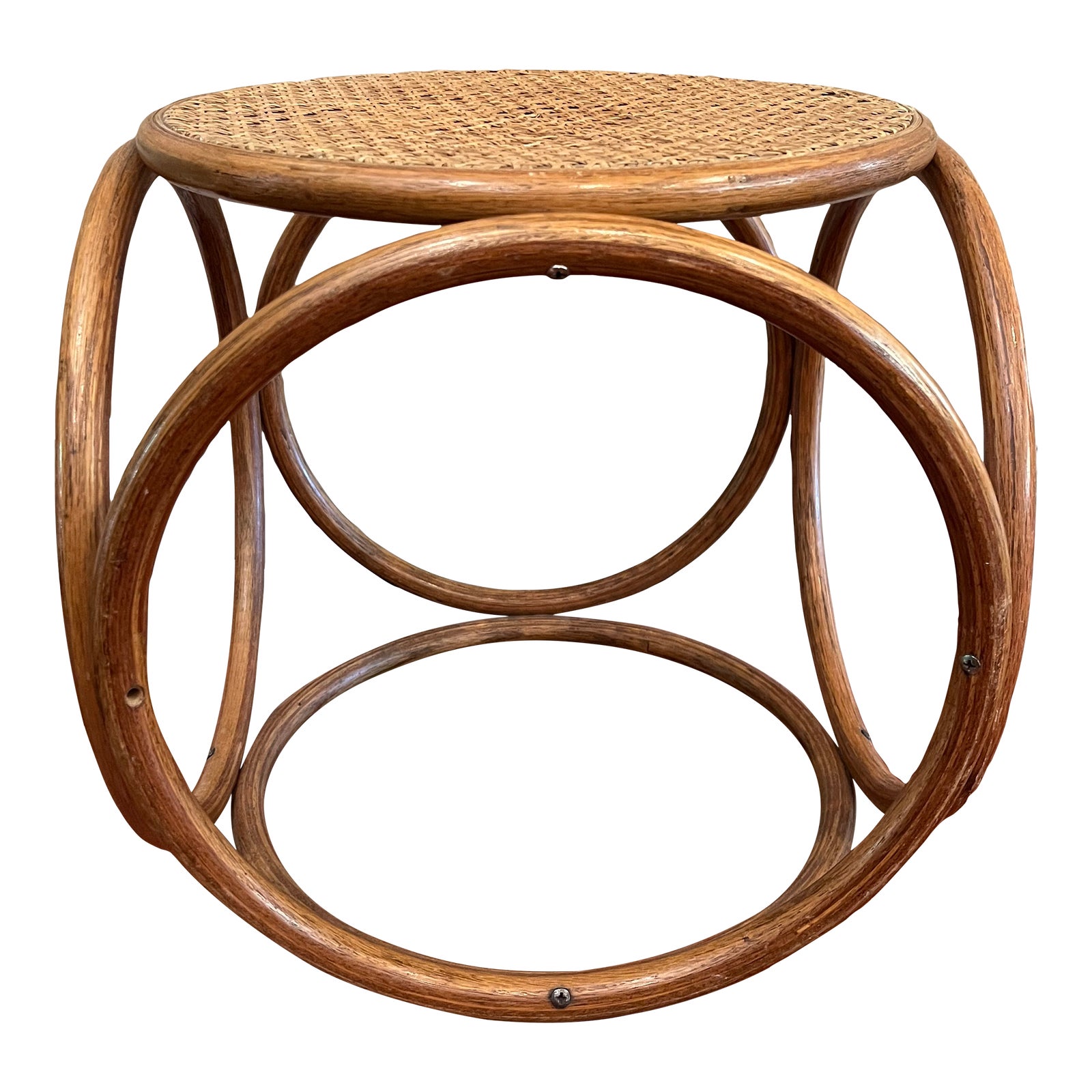 Mid 20th Century Thonet Style Bentwood and Cane Stool Ottoman | Chairish