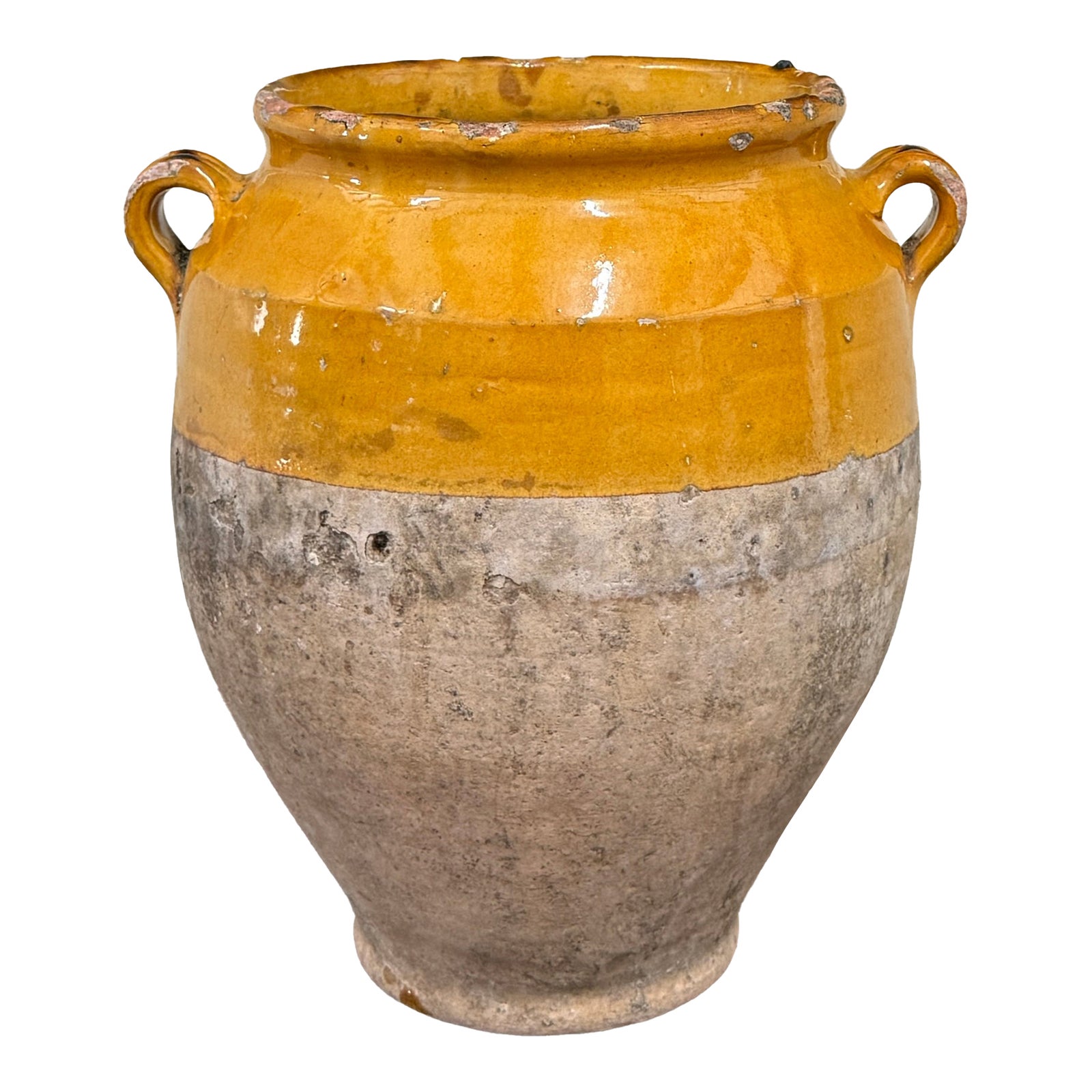 Antique French Country Confit Pot Pottery Jug Glazed Ochre Yellow Large ...