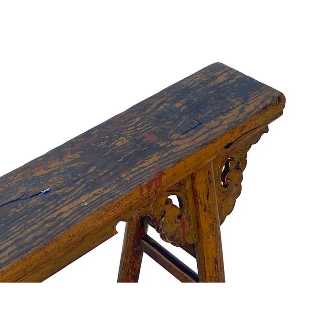 Vintage Raw Brown Rural Village Rustic Slim Wood Seating Bench | Chairish