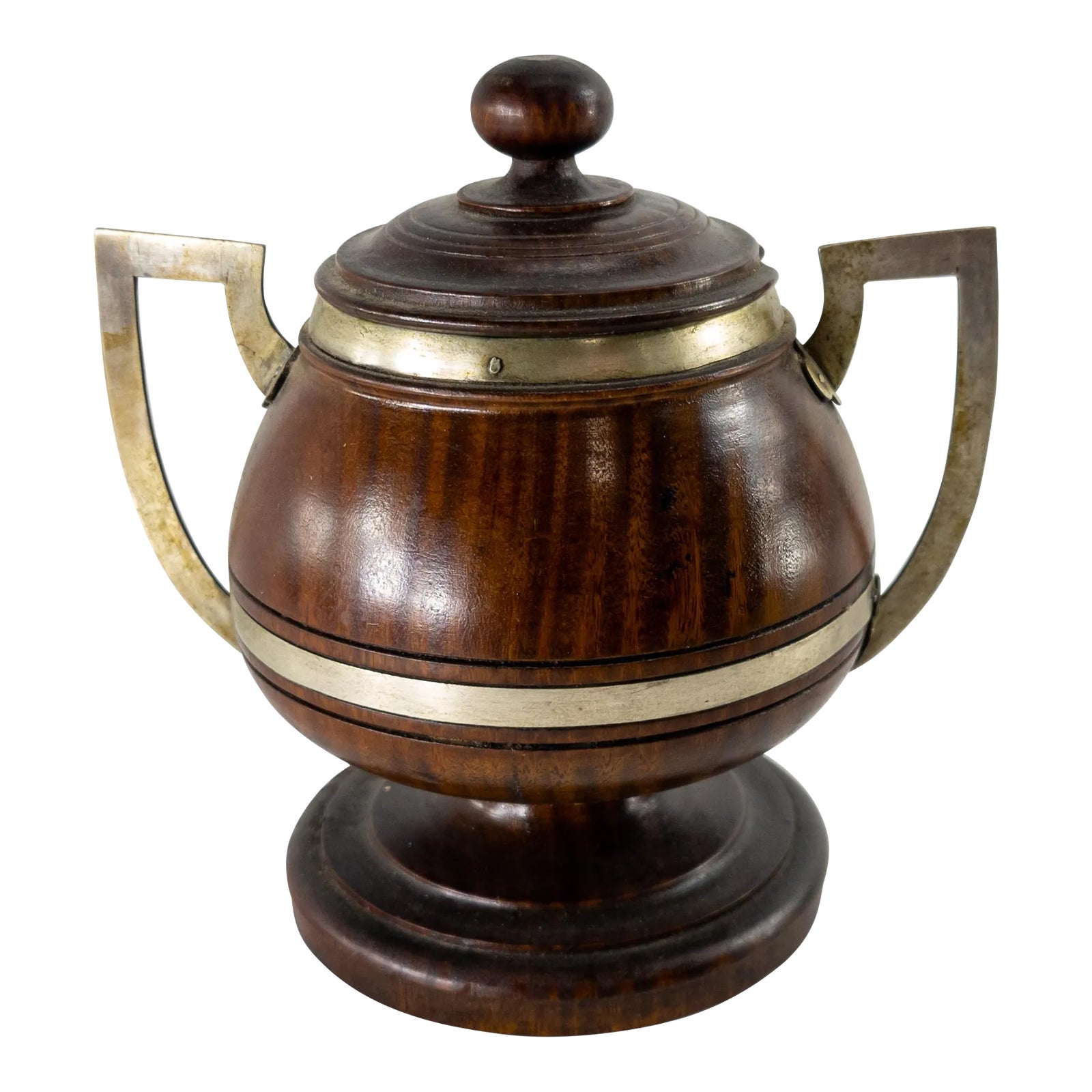 19th Century Turned Treenware Covered Cup Vessel With Paktong Mounts ...