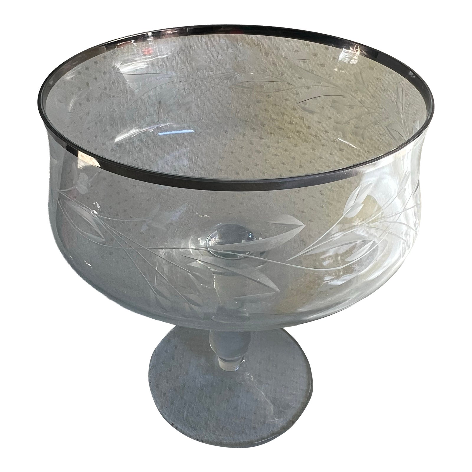 1970s Dorothy Draper Chrome Rim Etched Champagne Glass | Chairish