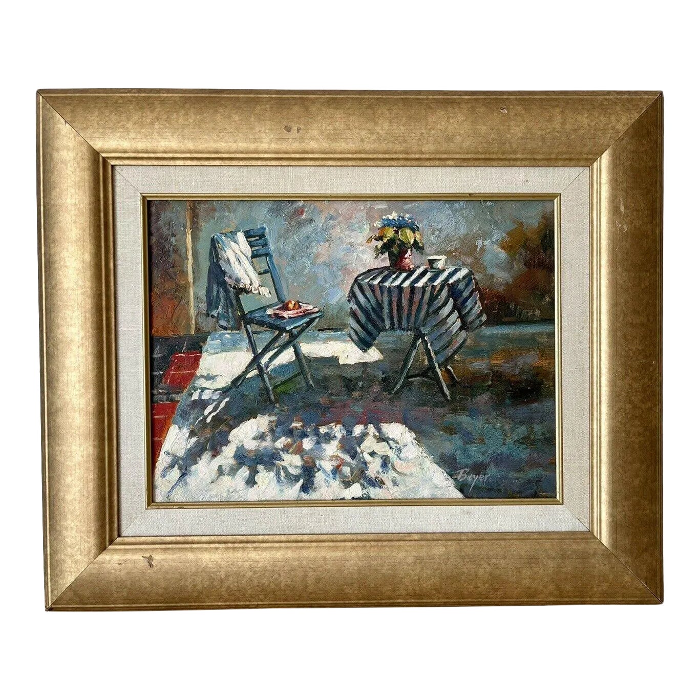 Richard Boyer 1990s Impressionist Cafe Painting Framed | Chairish