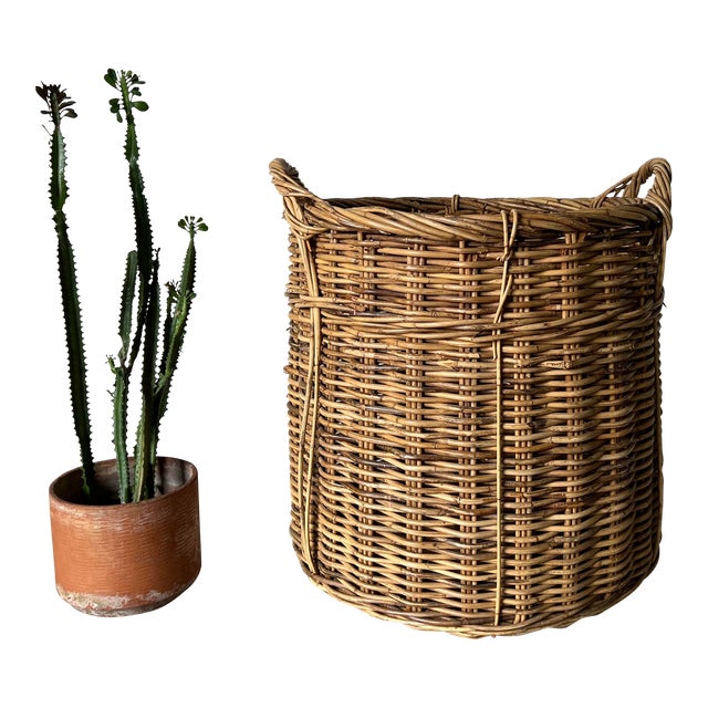Large Vintage Organic Woven Wicker Basket / Planter | Chairish