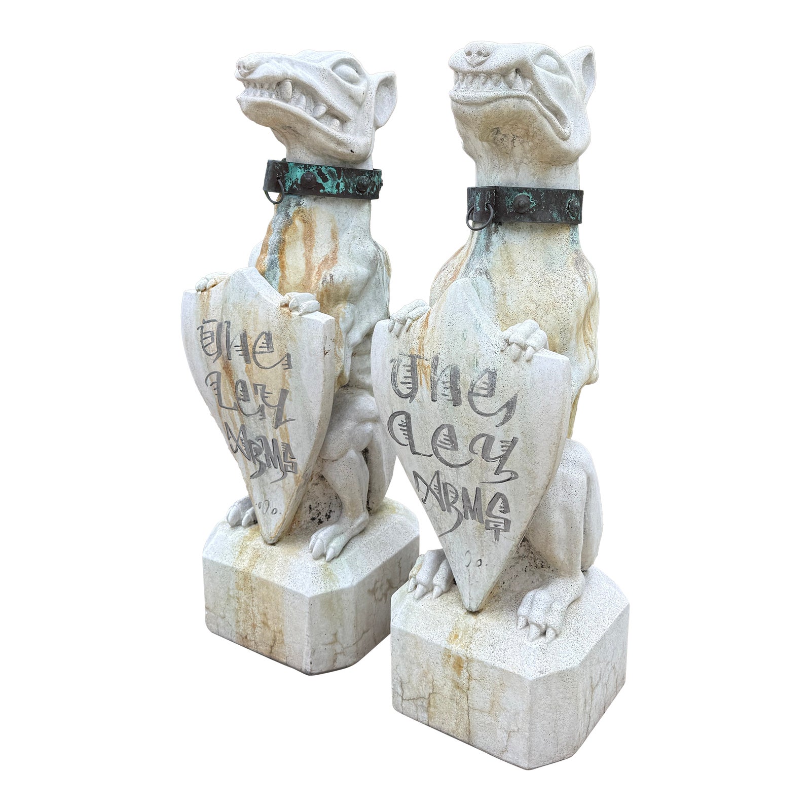 Vintage English Statues Garden Figures Gargoyles Brass Collars Cast ...