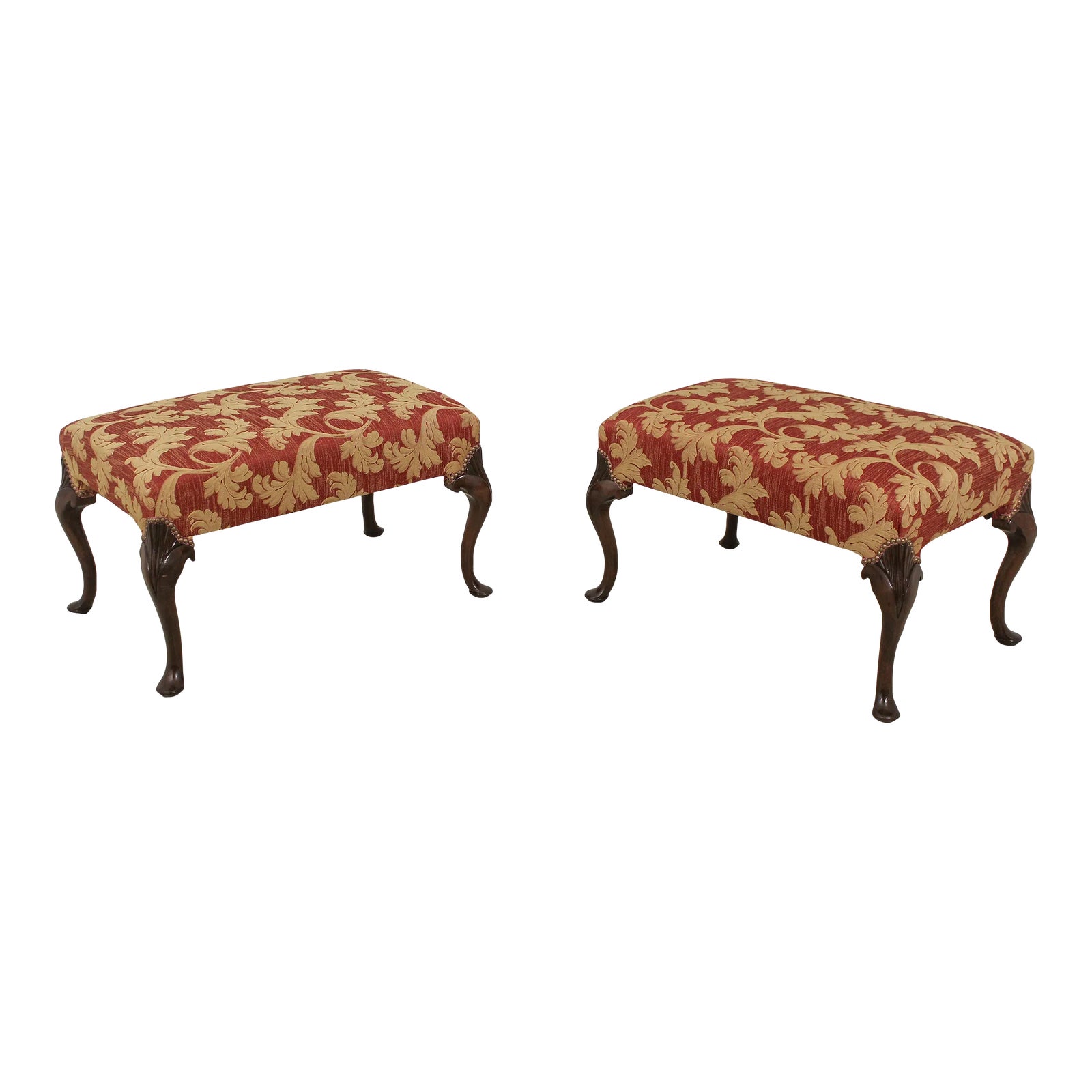 Pair Damask Newly Upholstered Oversized Ottomans | Chairish