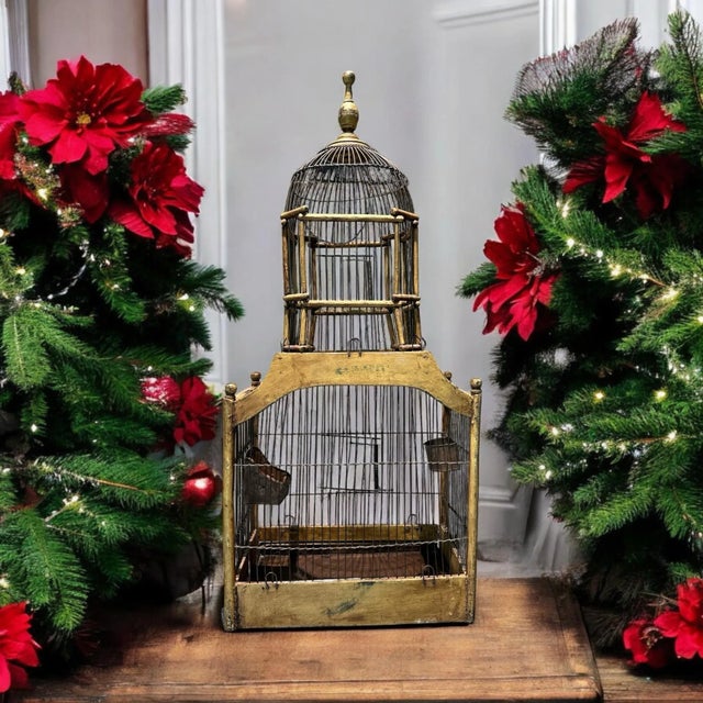 Antique French Wood Wire Domed Bird Cage | Chairish
