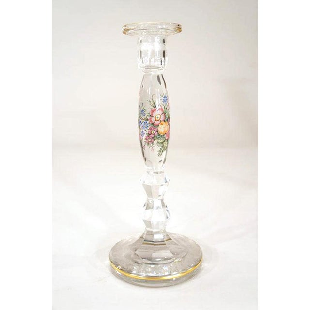 Pair of Moser Hand Blown Crystal Candlesticks with Enamel and Gilt ...