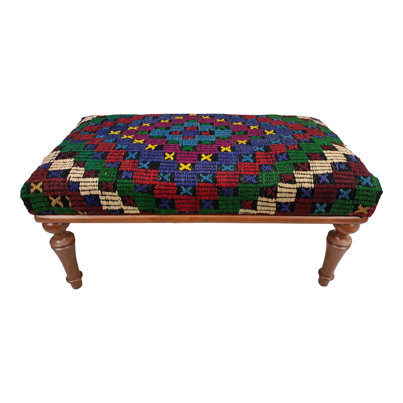 Kilim Upholstered Boho Style Bench | Chairish