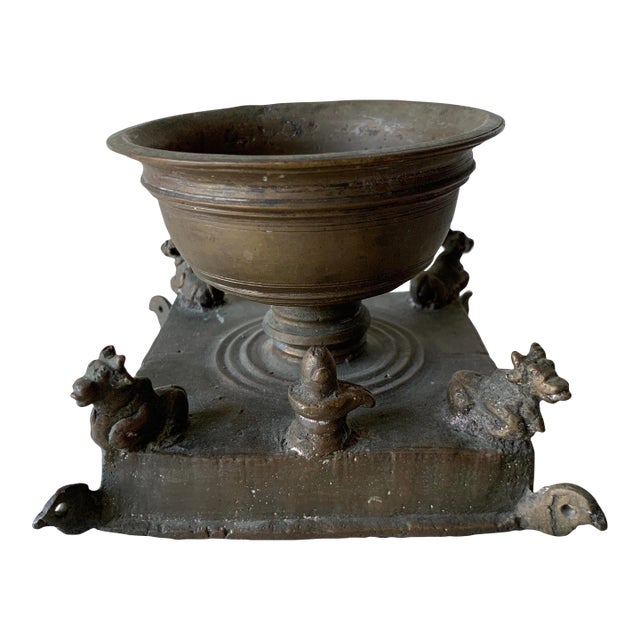 19th Century Antique Indian Deepam Puja Ceremonial Brass Oil Lamp With ...