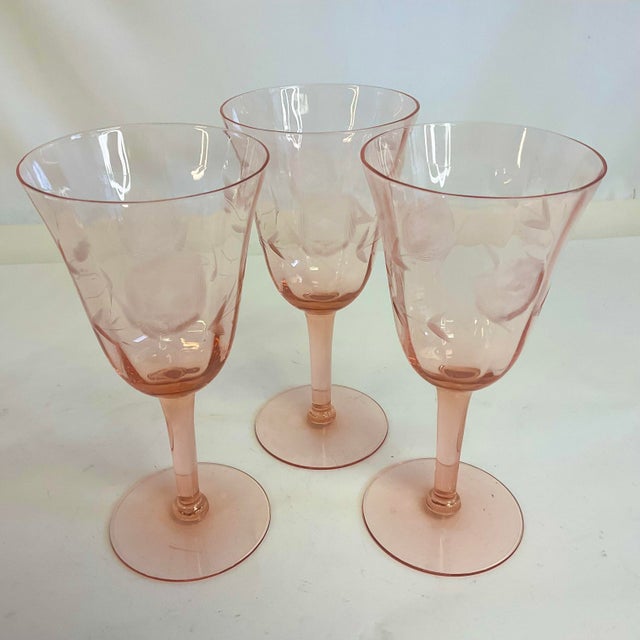 Antique Depression Era Art Deco Pink Glassware - Set of 8. | Chairish