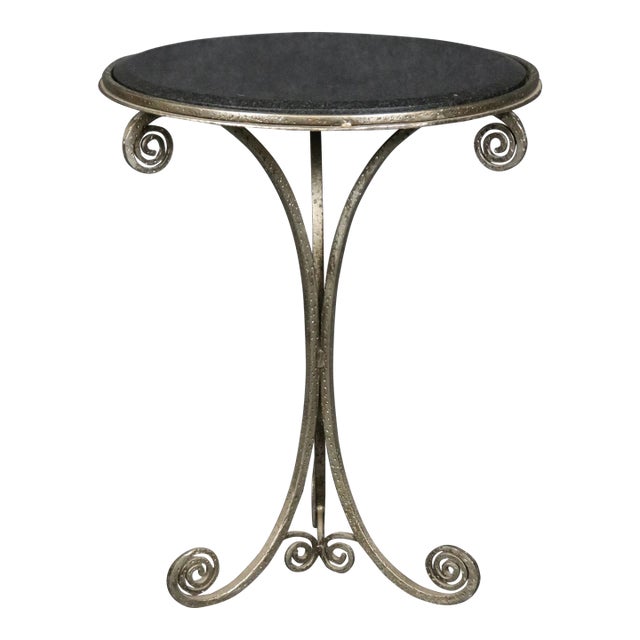 Round Art Deco Metal and Beveled Granite Top End Table in the Manner ...