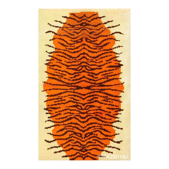 Vintage Tiger Pelt Design Swedish Rya Rug | Chairish