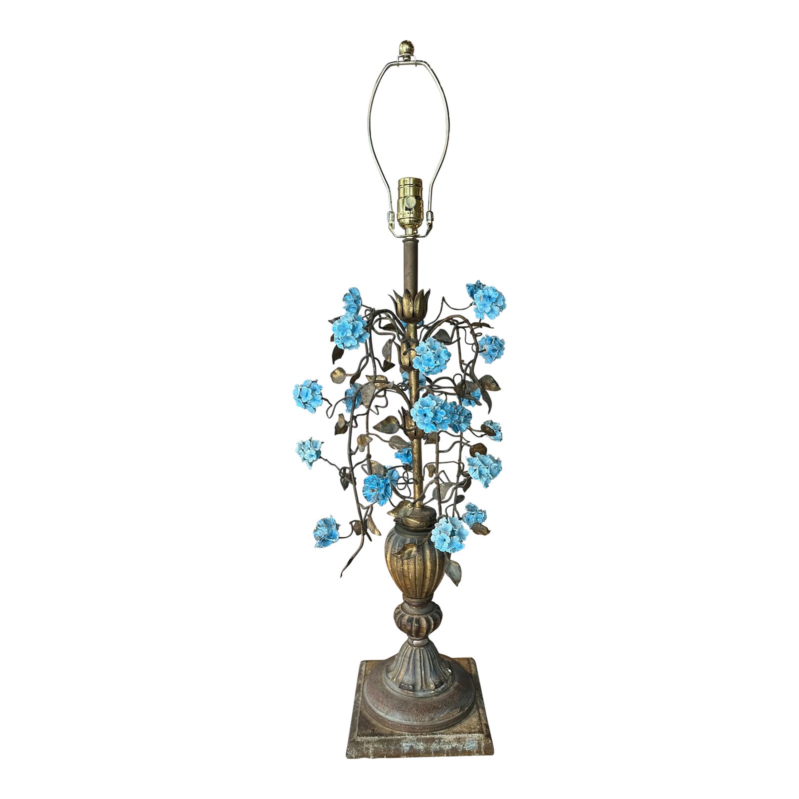 Vintage Metal Italian Tole & Porcelain Blue Hydrangea Table Lamp Newly ...