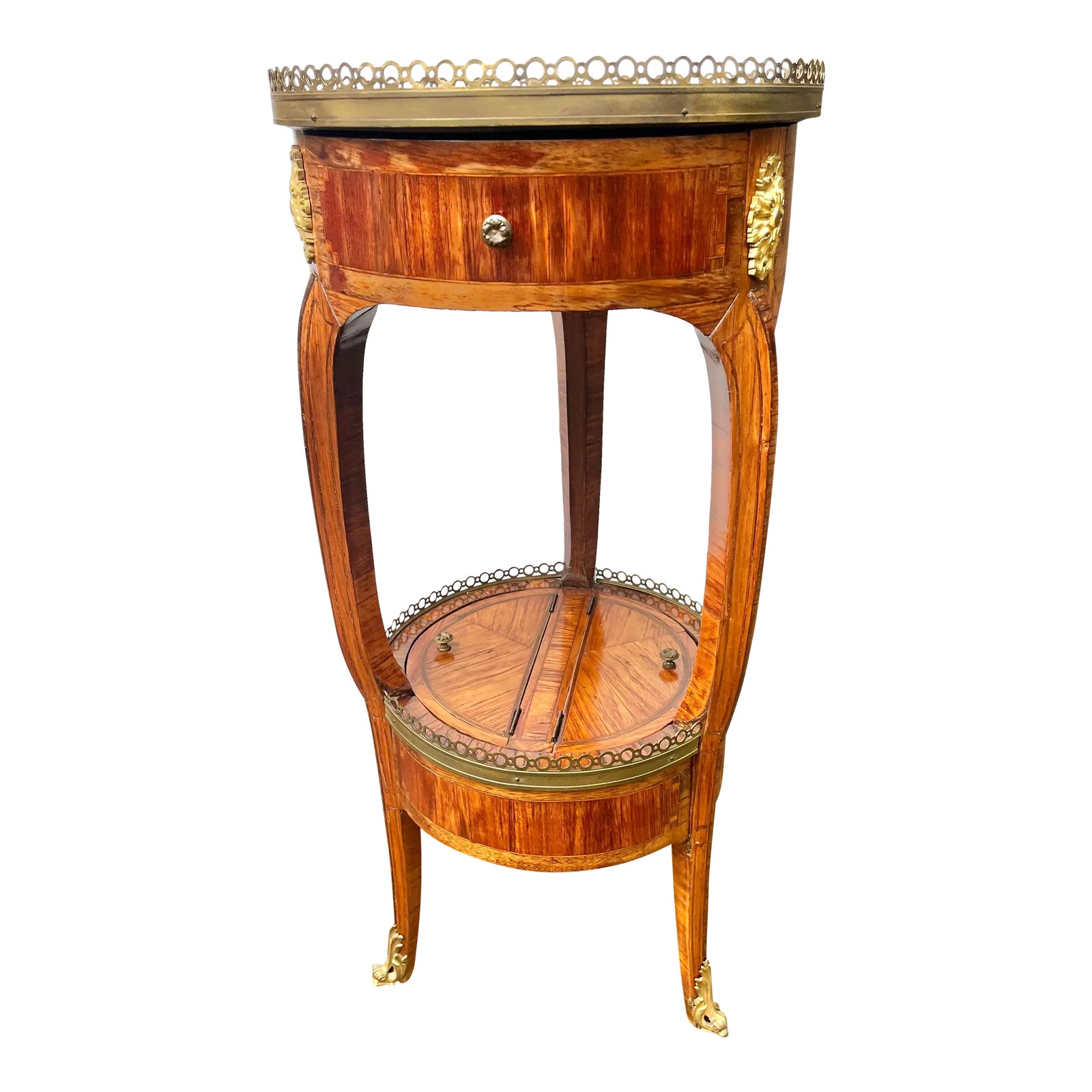 Late 19th Century Antique Tulipwood and Walnut Marquetry Tripod Work ...