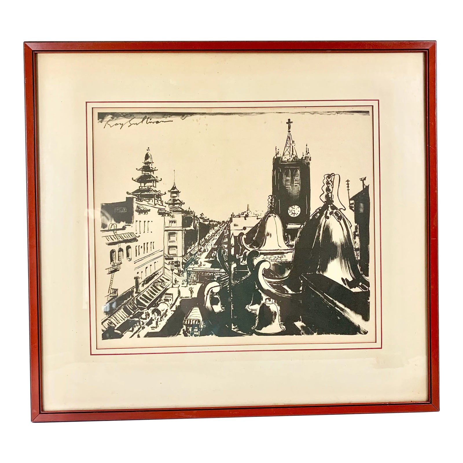 Vintage 1955 Ray Sullivan Print Titled Chinatown | Chairish