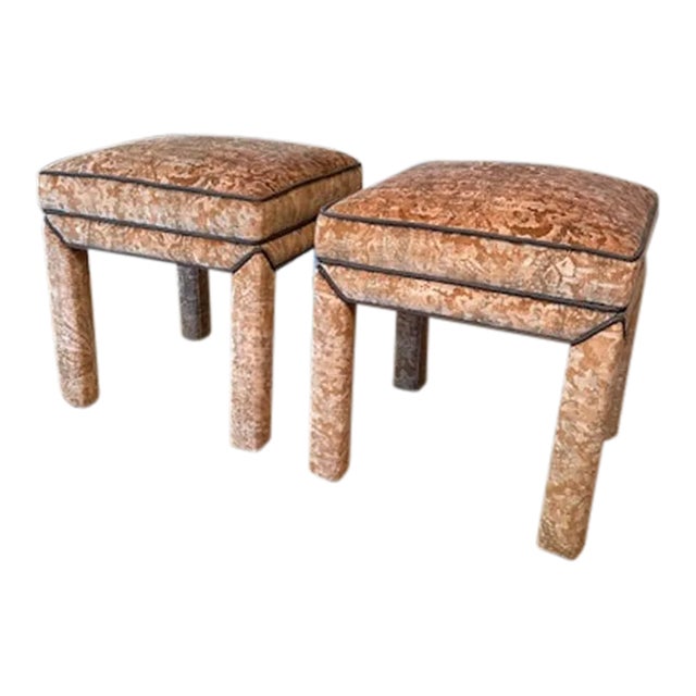1980s Pair of Parsons Stools/Ottomans Upholstered in Great Plains Holly ...