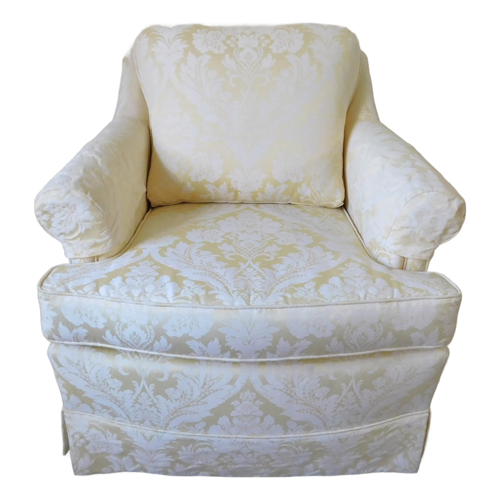 Vintage Mid-Century Yellow & White Damask Club Accent Chair | Chairish