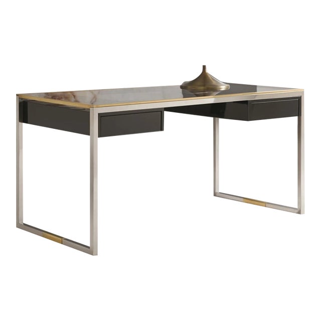 Stainless & Brass Writing Desk | Chairish