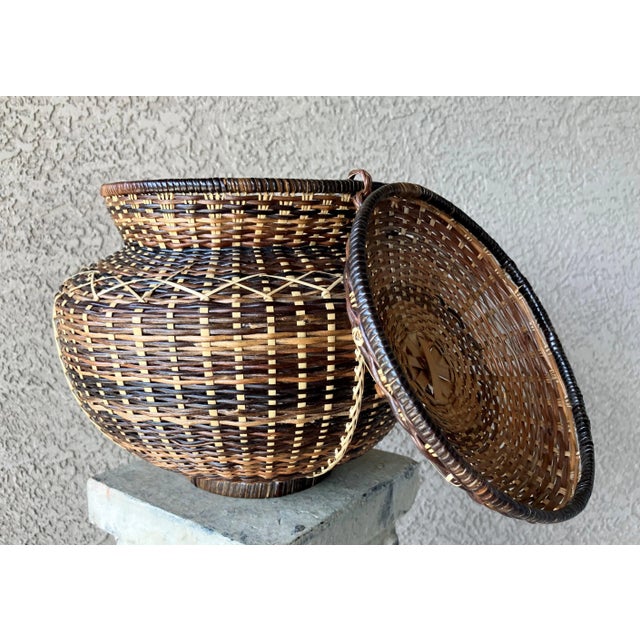 Circa 1970-1985 Rattan & Nito Vine Circular Pedestal Lidded Urn Basket ...