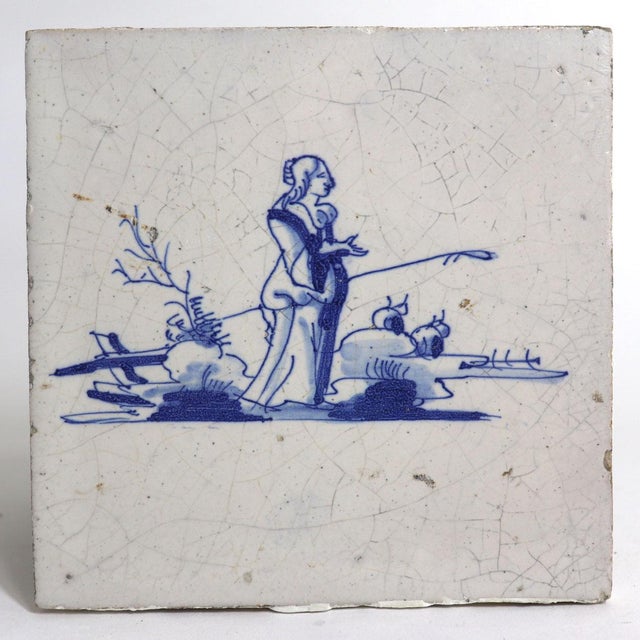 Set of Eight 19th Century Dutch Delft Blue and White Pottery Square ...