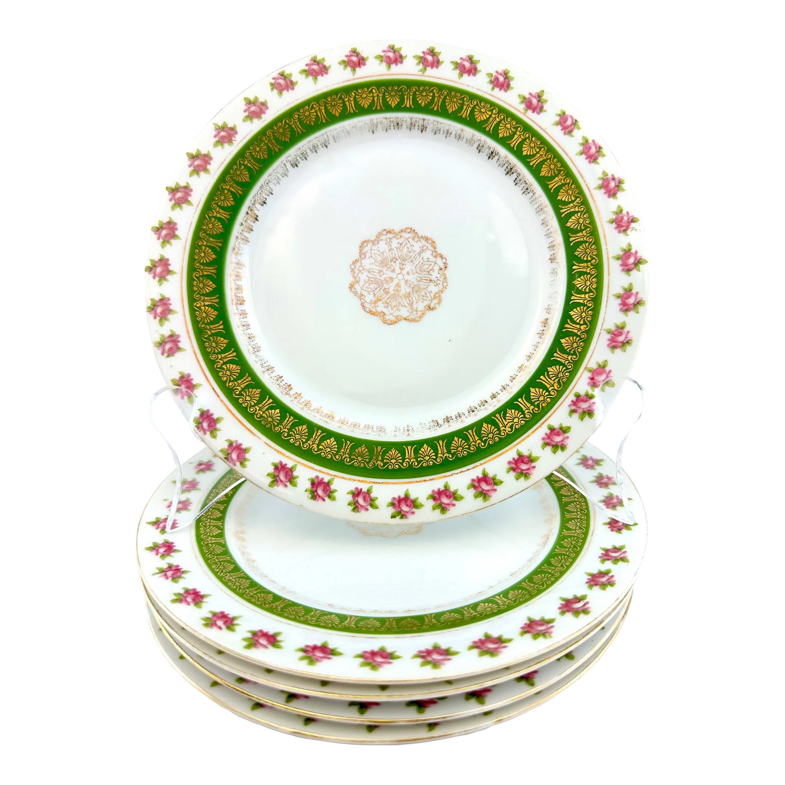 1930s Antique Rose Austria Gold Pattern Plates, Set of 5 | Chairish