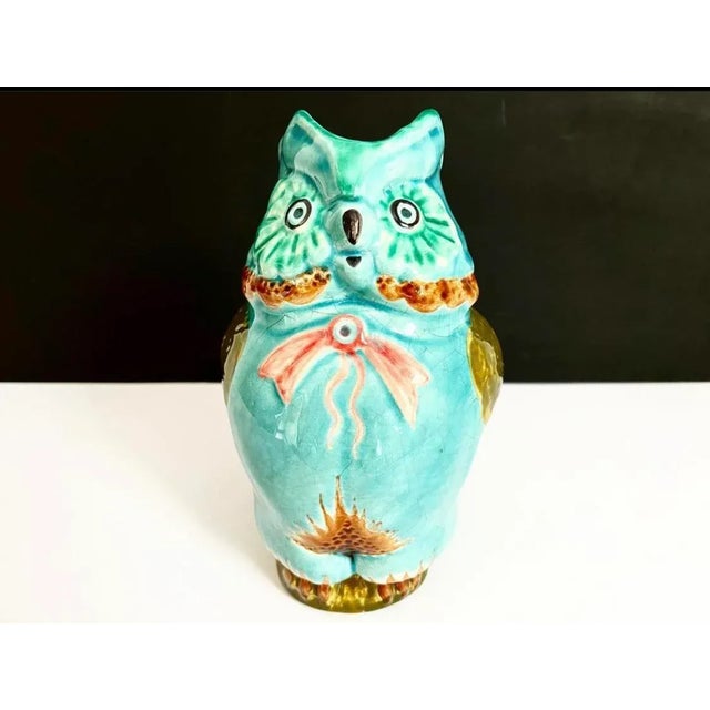 Midcentury French Majolica Owl Pitcher Chairish