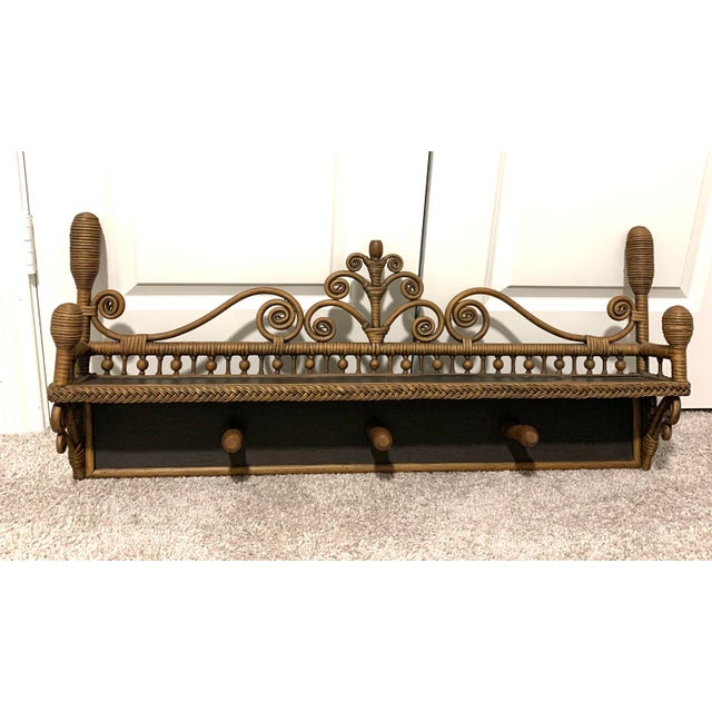 Vintage French Rattan Hat Rack With Shelf | Chairish