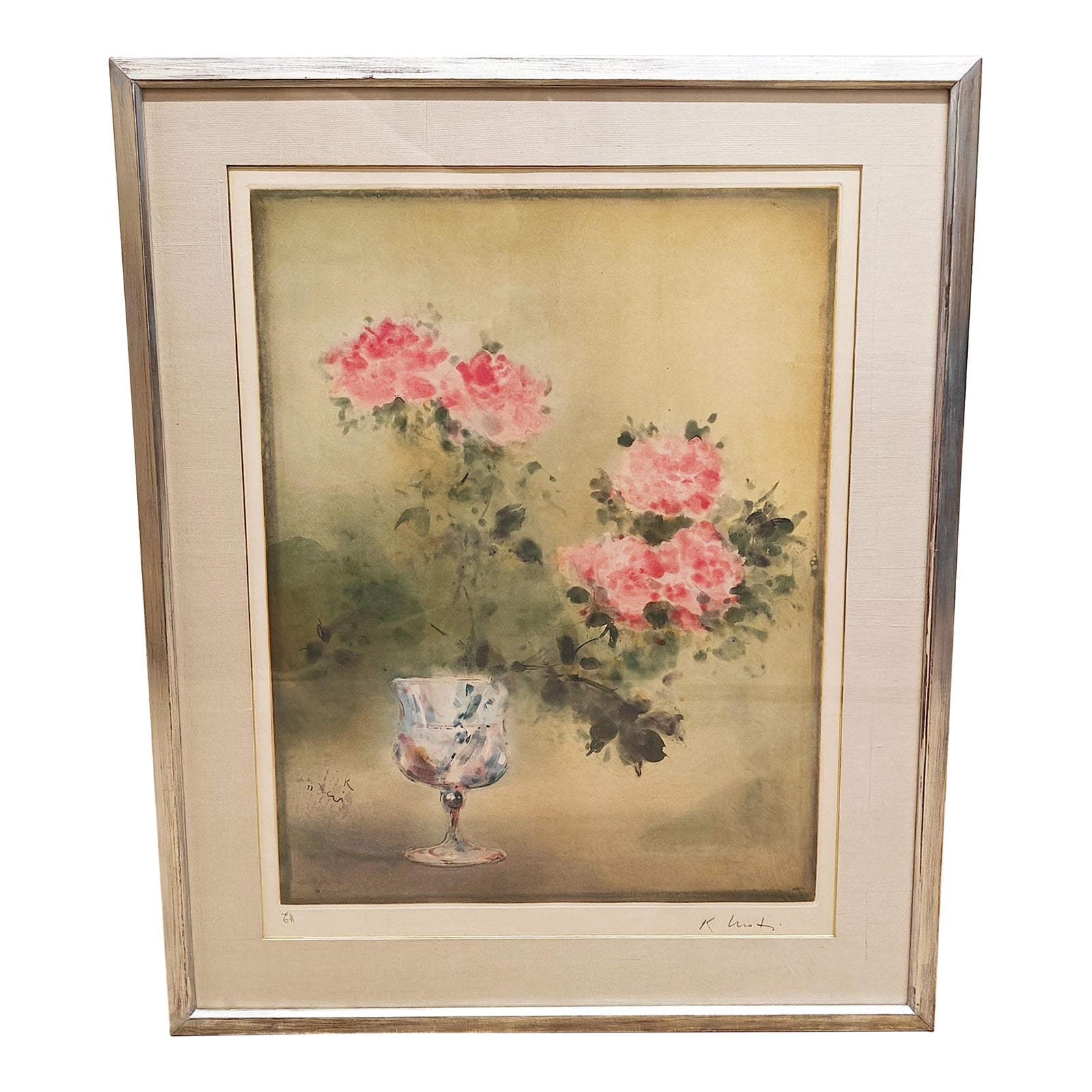 1973 Kaiko Moti Framed Artist's Proof Roses in Vase Impressionist Still ...