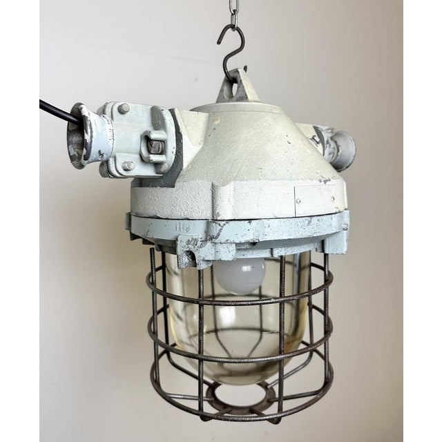 Industrial Bunker Ceiling Light with Iron Cage from Elektrosvit, 1970s ...