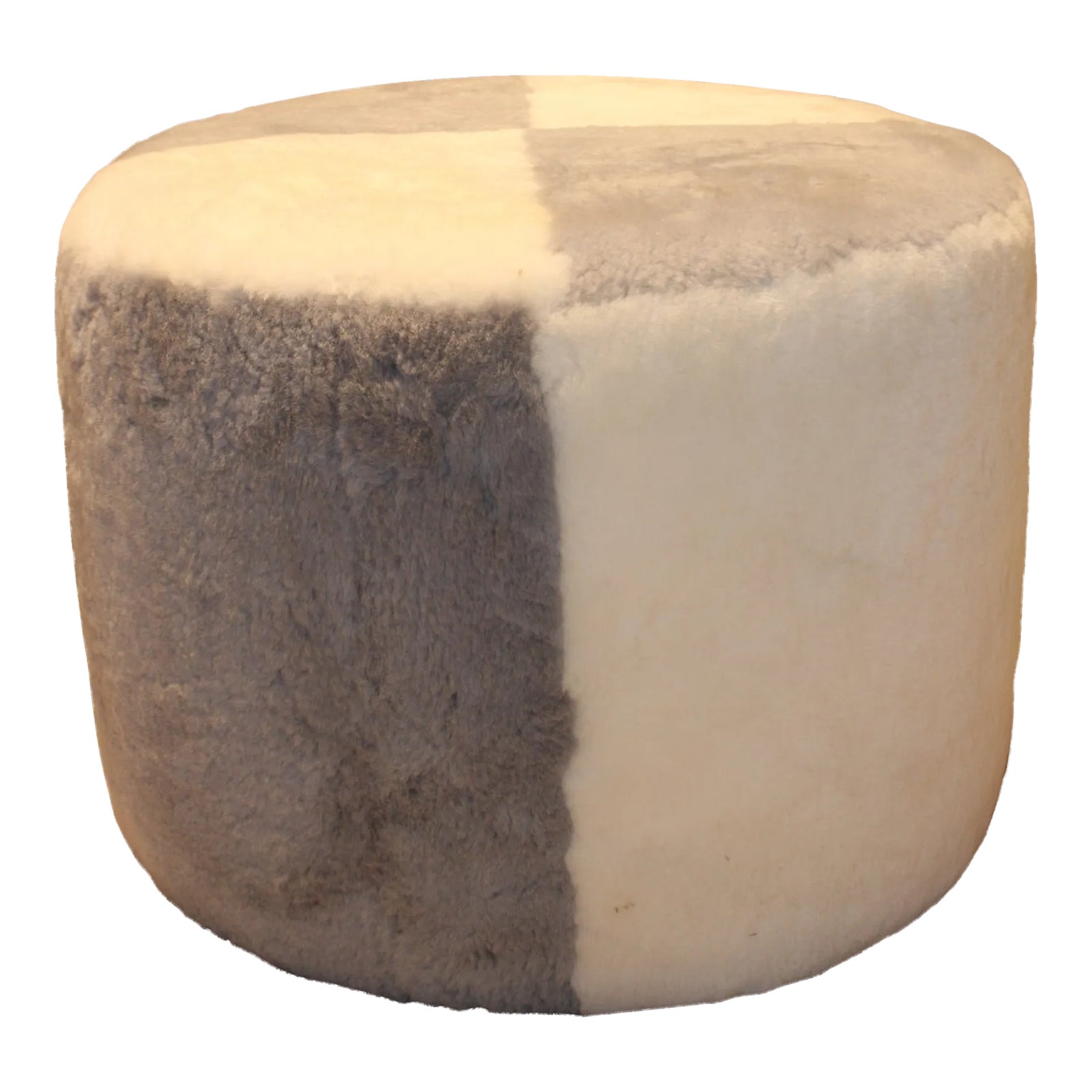 Luxe Pour Maison Grey & White Shearling Ottoman | Chairish