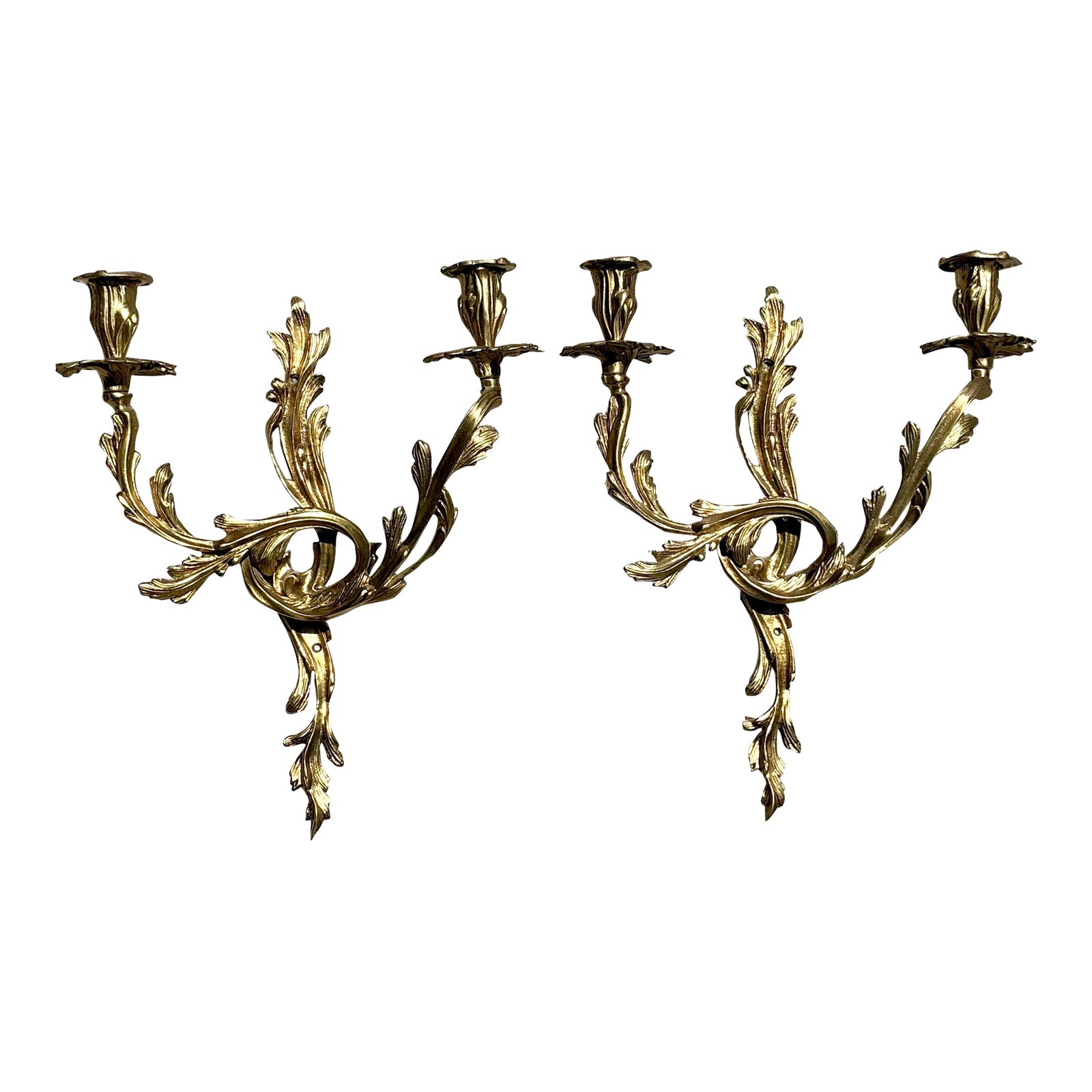 Vintage Regency Brass Rococo Candle Sconces- Set of 2 | Chairish