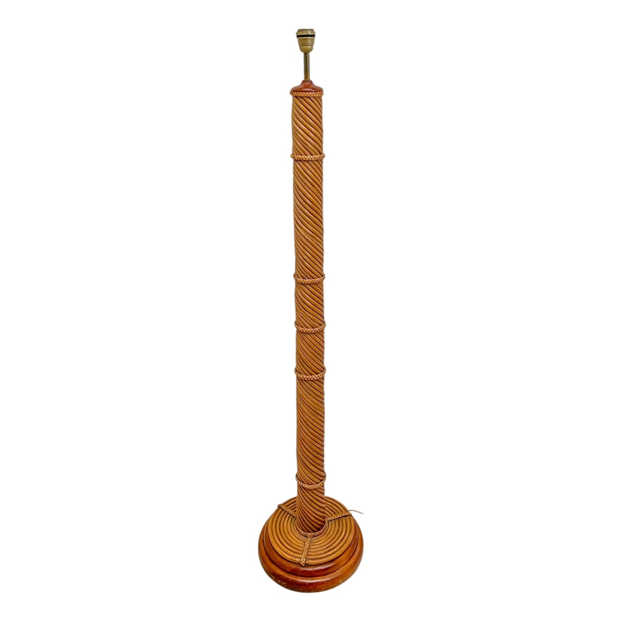 French Bamboo Reed Floor Lamp with Leather Details, 1970s | Chairish