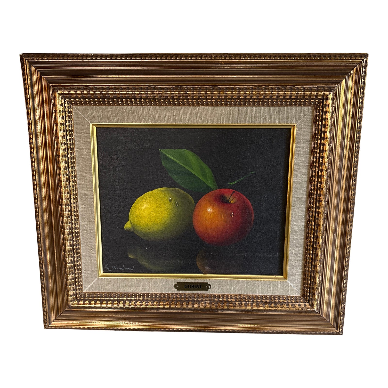 Antonio Gusini Still Life Oil Painting of Apple and Lemon, Framed ...