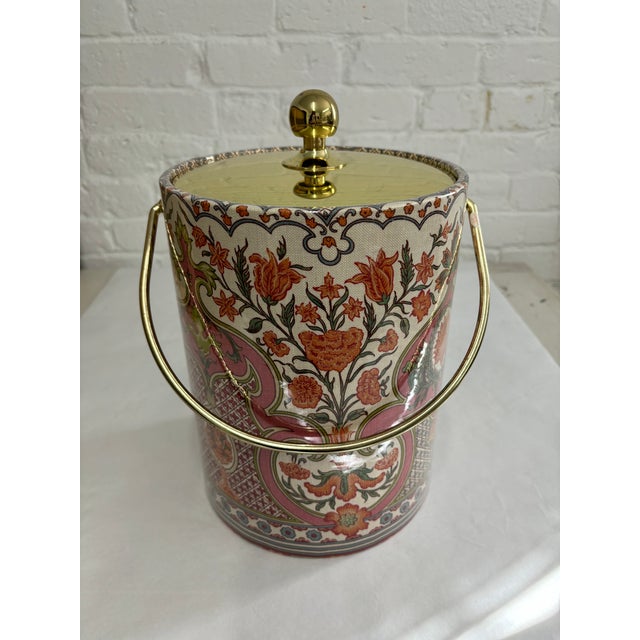 1970s Decorative Linen Fabric Ice Bucket | Chairish