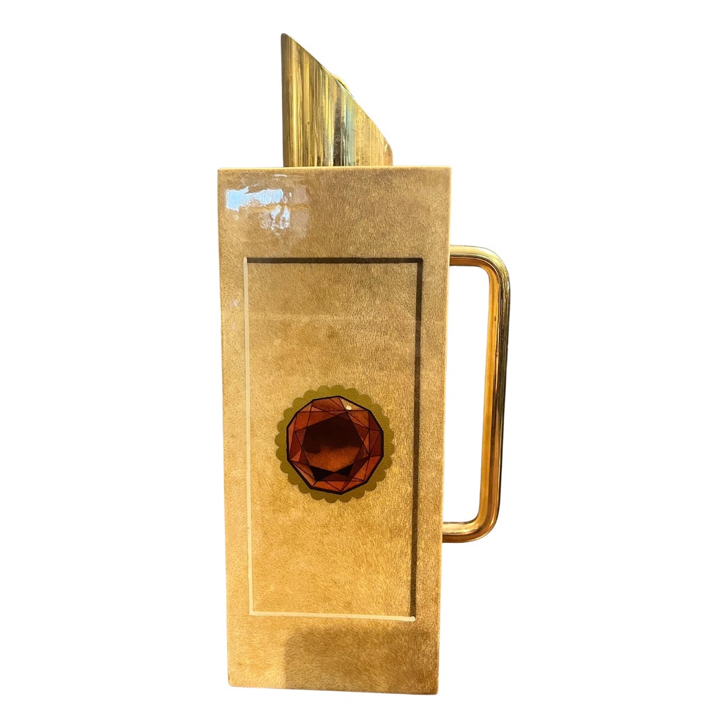 Mid-Century Thermal Flask in Brass and Goatskin attributed to Aldo Tura ...