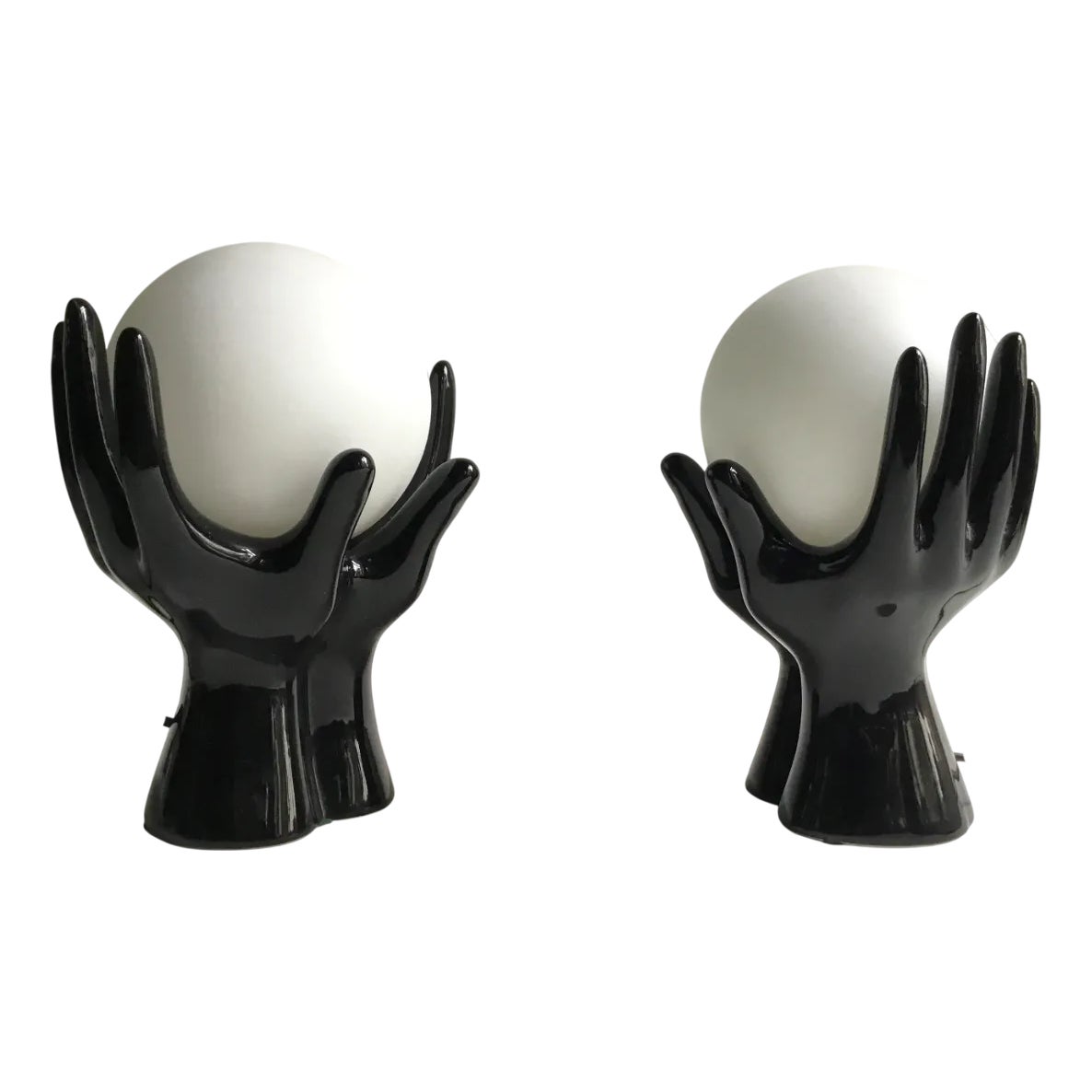 Vintage Black Ceramic Hands Lamps, 1980s, Set of 2 | Chairish