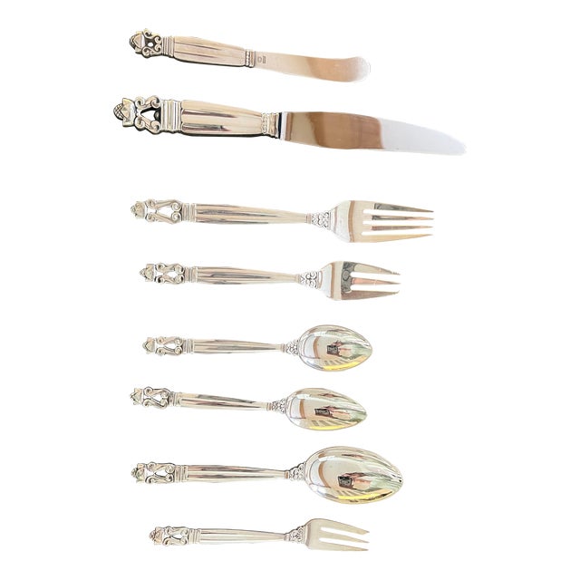 1950s Georg Jensen Acorn Pattern Sterling Silver Flatware Set- 123 ...
