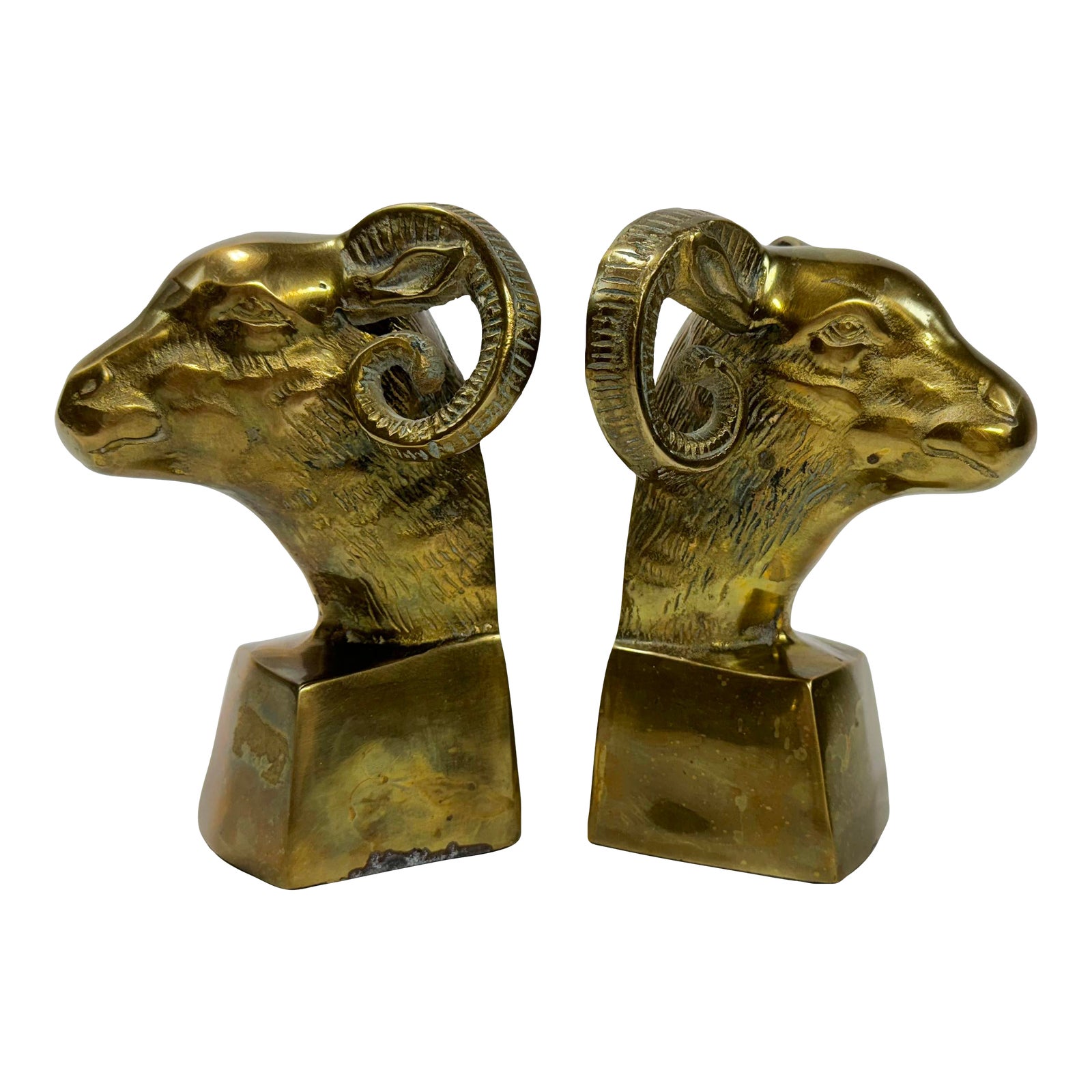 Vintage Brass Rams Head Bookends | Chairish