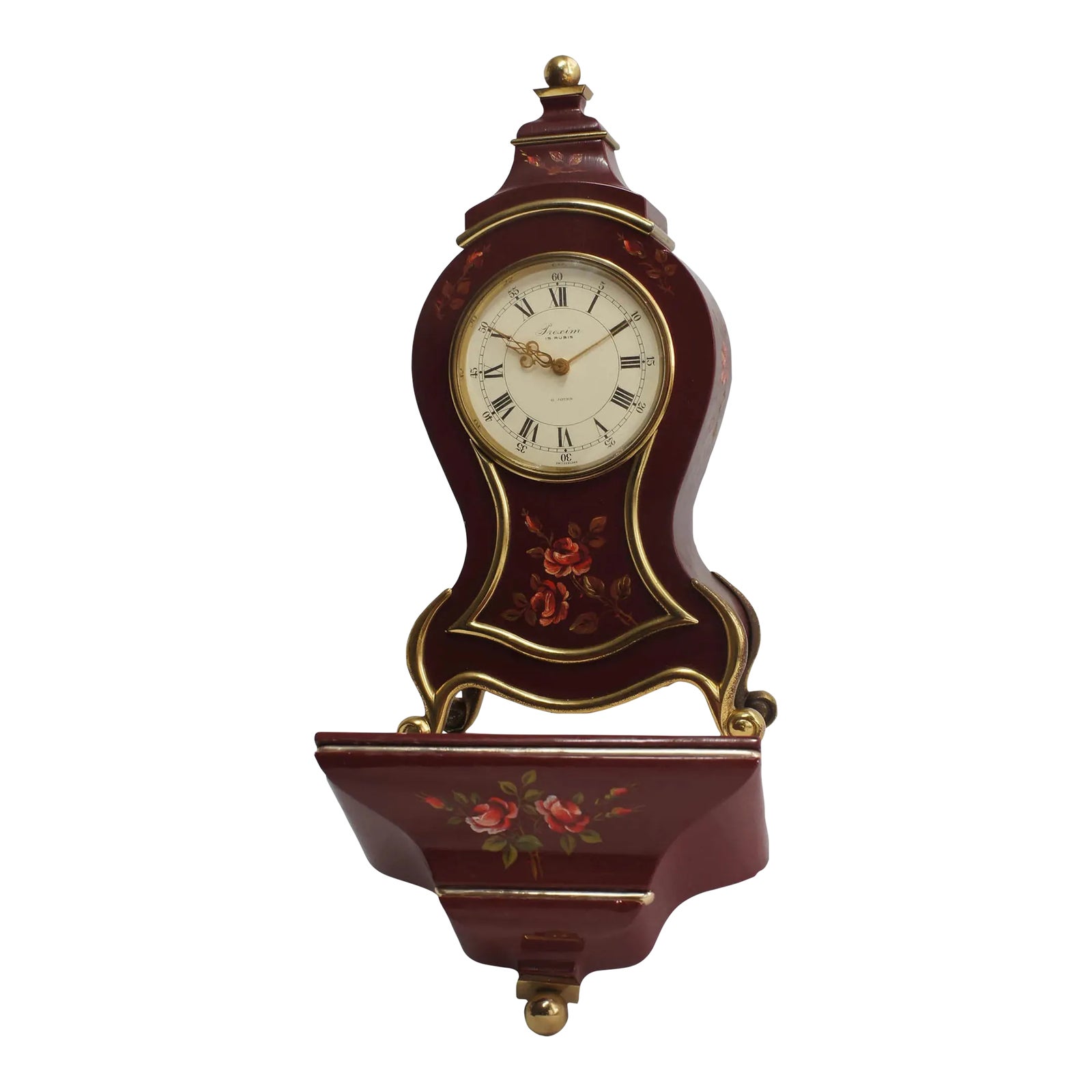 Vintage Mantel Top Swiss Prexim Hand Painted Console Bracket Wind-Up ...