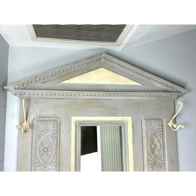 Hand Painted and Carved Hall Tree Mirror With Hooks | Chairish