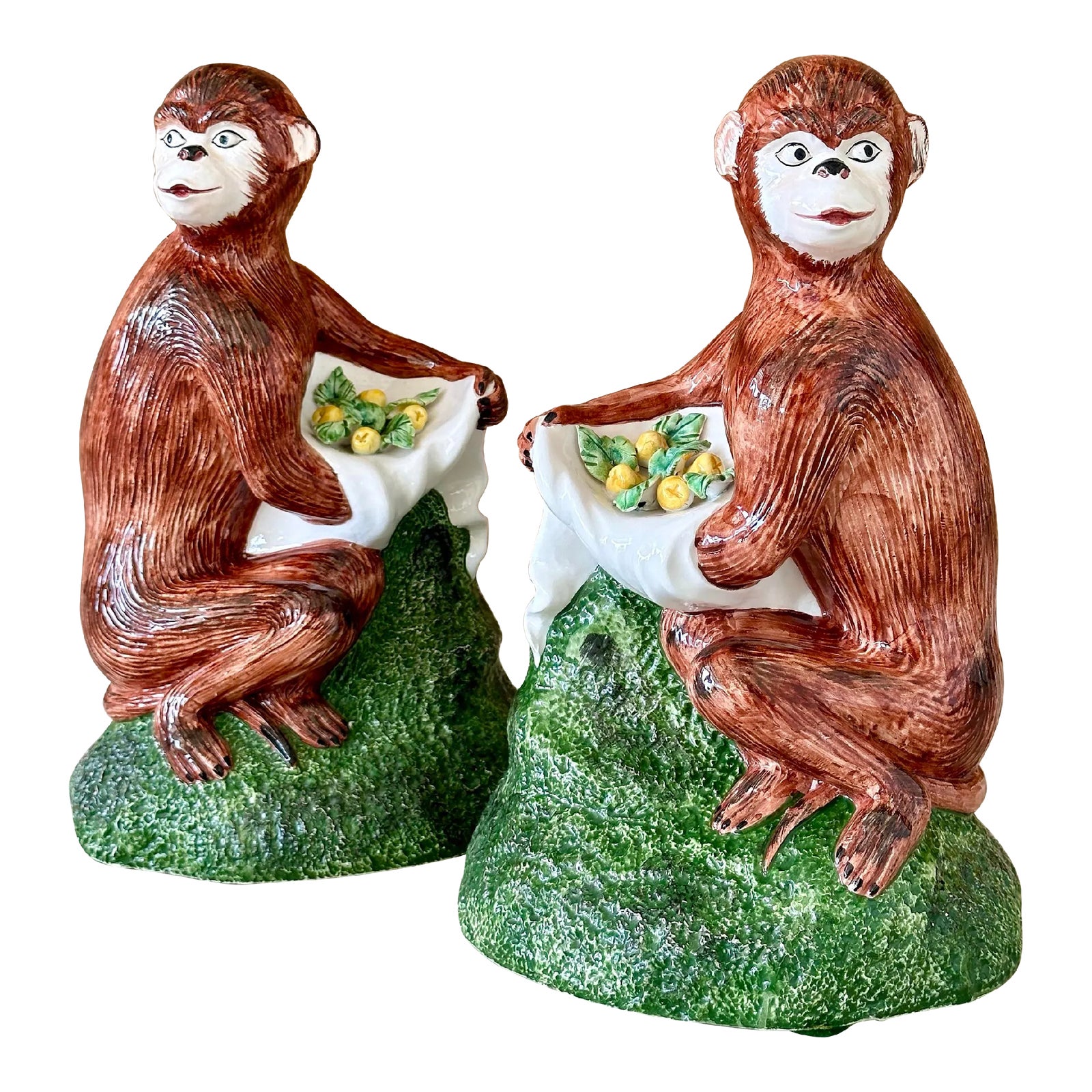 Vintage Coastal Regency Porcelain Glazed Figurative Italian Monkeys ...